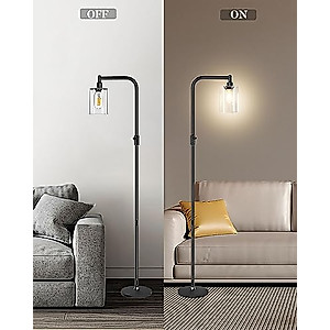 bulbeats 63IN Dimmable (Brightness Adjustable) Industrial Floor Lamp, Black Modern Standing Lamps with Clear Glass Lampshade, E26 LED Bulb Included, Farmhouse Floor Lamp for Living Room Bedroom