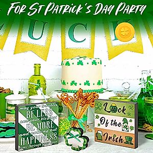 3 Pieces St. Patrick's Day Wood Decors Box Signs Irish Rustic Tabletop Decor Wood Block Plaque Shamrock Tiered Tray Decor May Your Blessings Luck of the Irish for St. Patrick Home Table Decorations