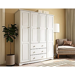Palace Imports 100% Solid Wood Family Wardrobe/Armoire/Closet, White. 3 Clothing Rods Included. NO Shelves Included. Optional Shelves Sold Separately. 60.25" w x 72" h x 20.75" d