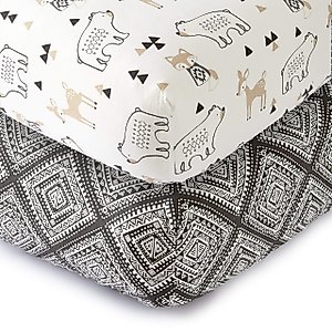 Levtex Baby Bailey Fitted Crib Sheet, Cotton - Set of 2,Taupe, Charcoal, White, Grey