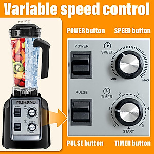 MDHAND 2200W Smoothie Blender with 68oz BPA-Free Jar, Adjustable Speeds for Smoothies, Ice Crushing & Protein Shakes, with 2 To-Go Cups, Perfect Kitchen Essential for Juicing & Frozen Drinks, Black