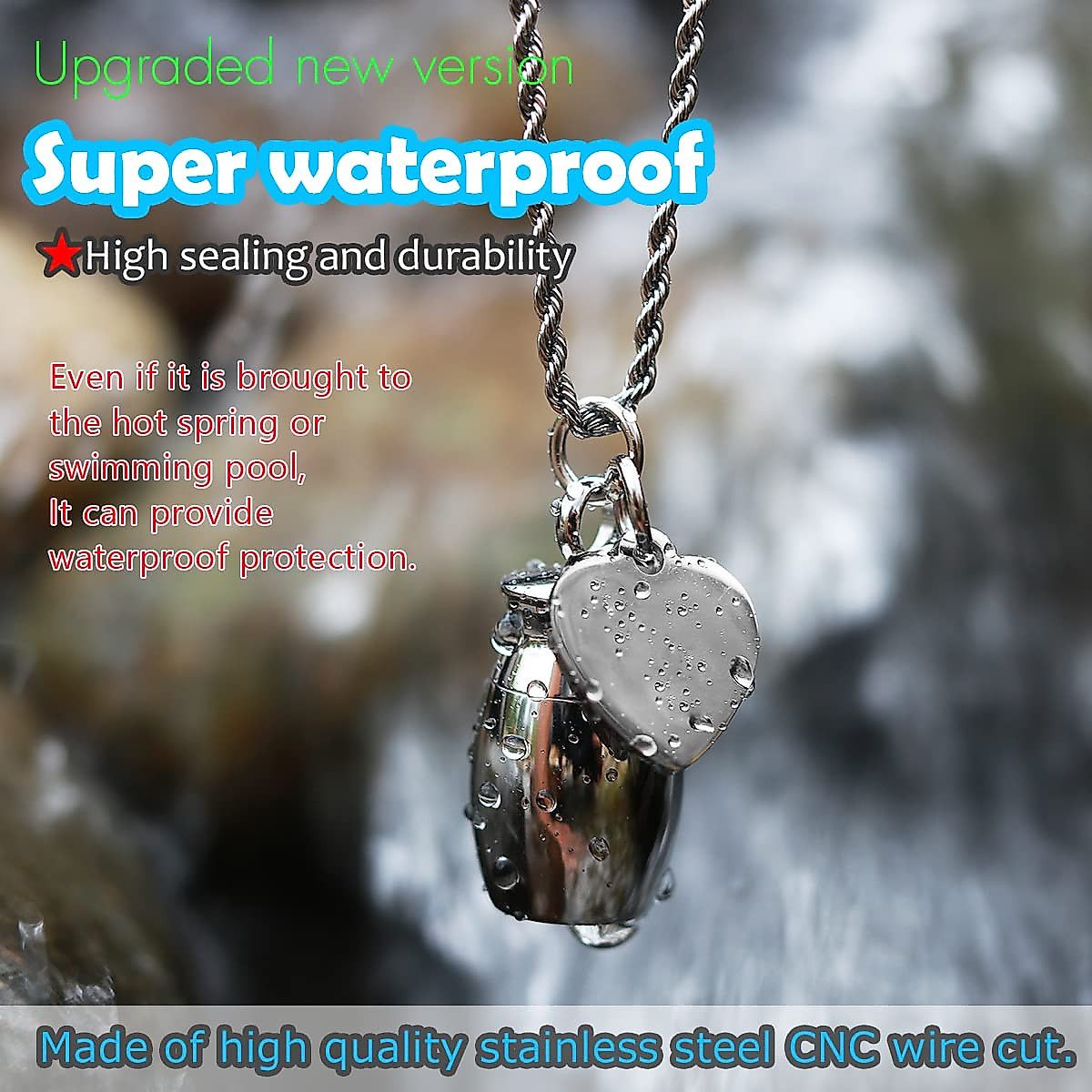 ChunlongFour Waterproof Pet Urn Necklace for Dogs Ashes, Cat Dog Urn Ashes Necklace for Cremation Ash Keepsake Memorial Jewelry Pend