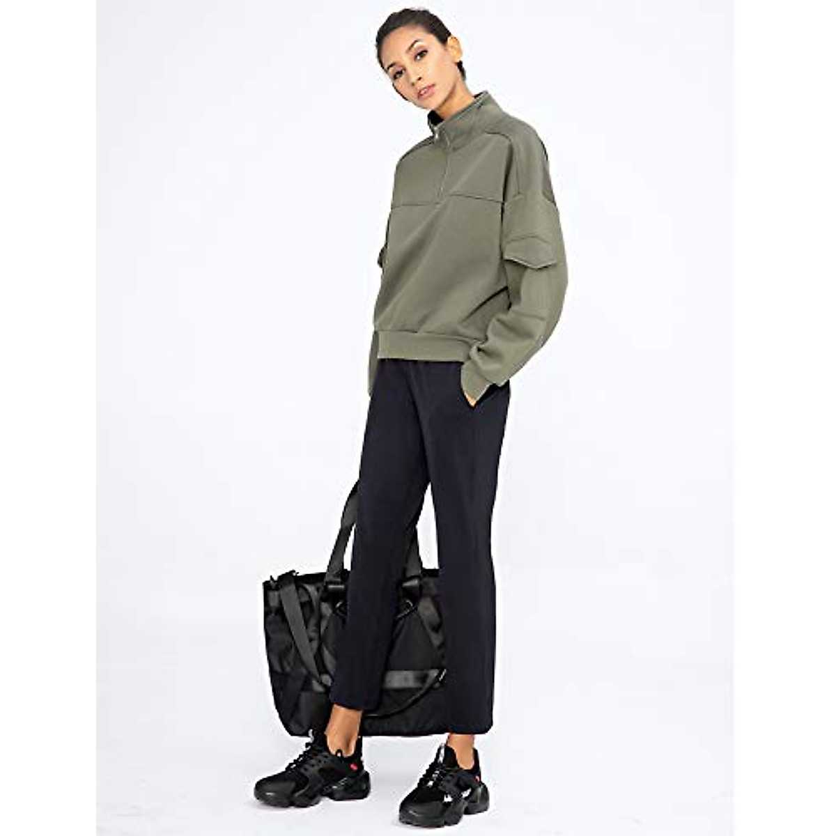 AJISAI 7/8 Joggers Travel Pants with Pockets Lounge Casual Stretch Workout Pants for Women Black 27" L