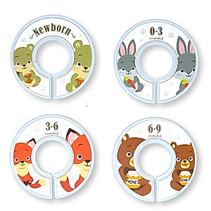 HarperLynn Baby Closet Size Dividers - Set of 8 Woodland Animal Nursery Clothes Organizers - Newborn Infant to Toddler - Fox Bear Designs