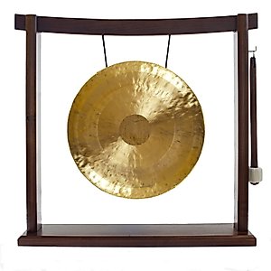 10"-12" Gongs on Woodsonic Stand - 11" Night Gong. Includes Gong, Mallet, & Stand/Easy to Play Traditional Chinese Gong/Easy to Assemble Stylish Wood/Great for Small Spaces