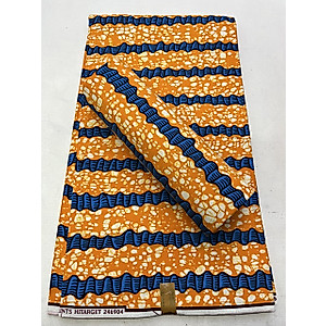 Sugar Cane Design African Guaranteed Wax Block Prints Fabric/African Ankara Wrapper Fabric Wax Fabrics /-Sell by 6 Yards-100% Cotton-for Dresses- Tangerine-Orange, Royal-Blue, White