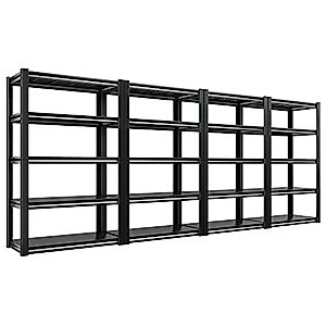 REIBII Metal Garage Shelving Heavy Duty Garage Storage Shelves, Large Wide Adjustable 5-Tier Storage Shelves, Heavy Duty Shelving Unit for Garage Pantry 2050 LBS Capacity, 4 Pack, Black
