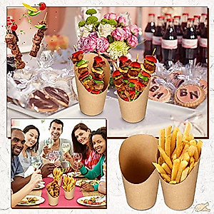 French Fries Holder 12oz French Fry Cups Disposable Paper Charcuterie Cups Popcorn Kraft Paper Cones Holder Brown Kraft Paper Food Fries Cup French Fry Paper Holder for Wedding Party Food(100 Pcs)