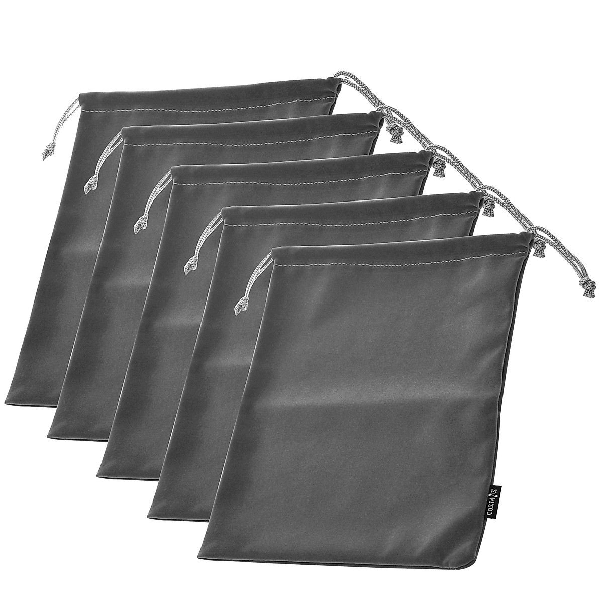 Cosmos Set of 5 Premium Gray Travel Carry Drawstring Headphones Pouch Bag (Gray Color)