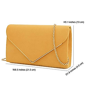 CHARMING TAILOR Faux Suede Clutch Bag Elegant Metal Binding Evening Purse for Wedding/Prom/Black-Tie Events (Mustard)