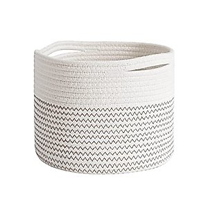 INDRESSME Small Rope Basket Round Woven Storage Basket Cute Dog Toy Basket Cotton Basket Baby Nursery Hamper Shelf Decorative Bin for Keys Gift 9.4 x 9.4 x 7.1 inches