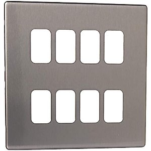 MK Aspect K24348BRC 8-Module Grid Frontplate - Brushed Chrome