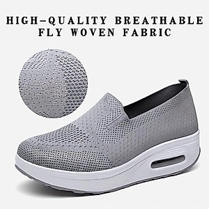 Bysku Orthopedic Walking Shoes for Women, Non-Slip Air Cushion Lightweight Comfort Breathable Platform Mesh Slip On Casual Sneakers for Arch Support Black
