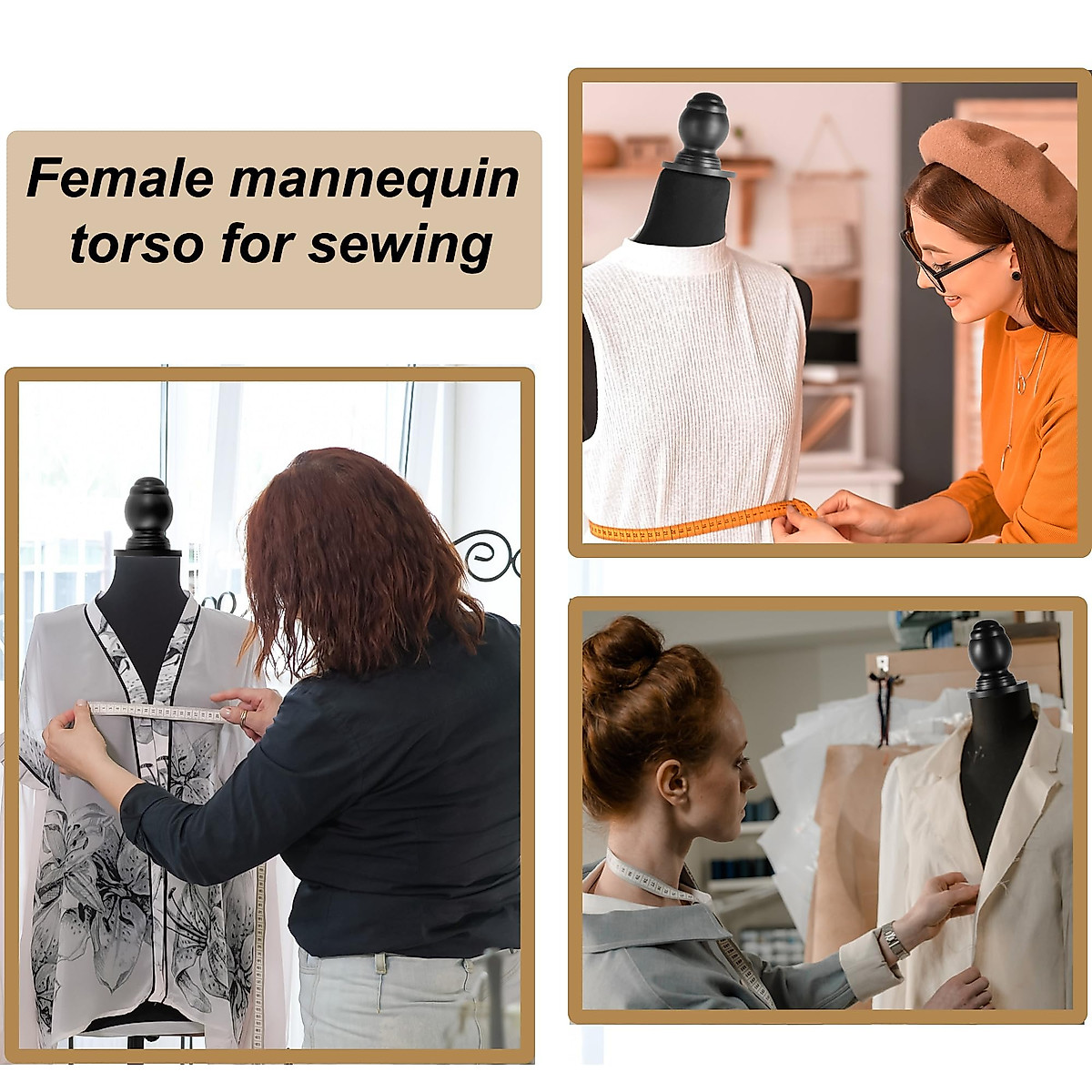 HAORUI Dress Form Mannequin Torso with Adjustable Tripod Stand, Pinnable Female Mannequin Body Manikin for Sewing, Dressmaker, Home Decor, Jewelry Display (Black)