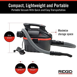 RIDGID 50313 Model 4000RV 4-Gallon Portable Wet and Dry Compact Vacuum Cleaner with 5.0 Peak-HP Motor
