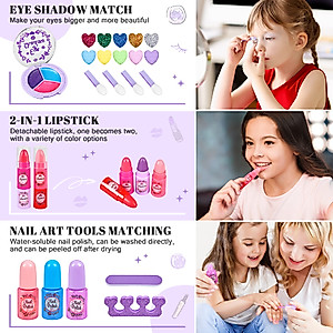 Kids Makeup Kit for Girls 44 Pcs Washable Makeup Kit,Real Cosmetic for Little Girls (Lilac)