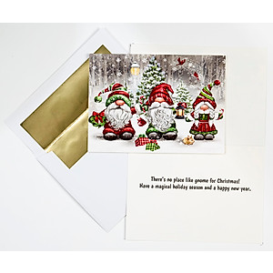 Vermont Christmas Company Box of 'Christmas Gnomes' Christmas Cards - 15 Cards & 16 Foil Lined Envelopes - Packed in Attractive Red Box - Cards measure 4 1/2" x 6 1/4" Folded