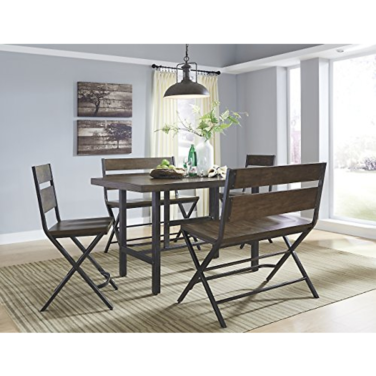 Ashley Furniture Signature Design - Kavari 5-Piece Dining Room Set - Includes Counter Height Table & 2 Barstools & 2 Double Barstools - Brown