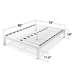 Mellow Rocky Base C 14" Platform Bed Heavy Duty Steel White, w/ Patented Wide Steel Slats (No Box Spring Needed) - King