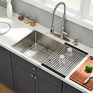 EcoChannels Undermount Kitchen Sink, 32 x 19 Inch Sink Kitchen 16 Gauge Stainless Steel Large Kitchen Sinks Single Bowl