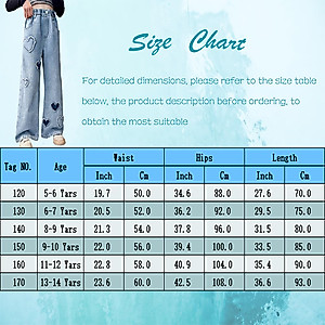 AOWKULAE Girls Heart Print Baggy Jeans Stretch Waist Wide-Leg Jeans, A2-Blue Heart, 13-14 Years = Tag 170