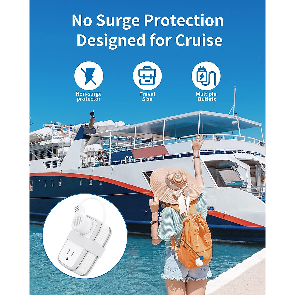 Travel Power Strip with USB Ports, NTONPOWER 4 Outlets 3 USB with 4FT Wrapped Short Extension Cord Flat Plug, USB Portable Desktop Charging Station, Compact for Hotel Travel Cruise Essentials, White