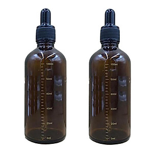 2PCS 100ml 3.4oz Empty Refillable Amber Glass Graduated Scale Dropping Bottle Vial Container Drip Tube With Glass Dropper Pipette For Essential Oil Lab