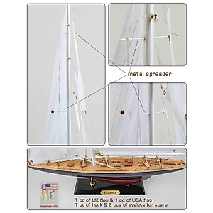 SAILINGSTORY Wooden Sailboat Model Ship Sailboat Decor Yacht Endeavour 1/100 Scale 1934 America's Cup Replica