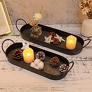 Hipiwe Set of 2 Galvanized Metal Iron Tray with Handles Oval Farmhouse Serving Tray Rustic Industrial Decorative Tray Centerpiece Tray for Coffee Table Weddings Home Decor