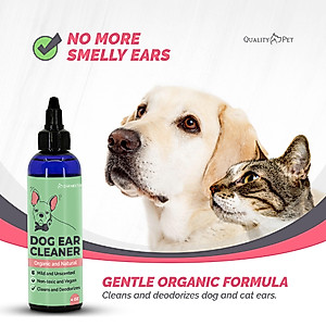 QualityPet Dog Ear Cleaner Solution - Organic & Natural Ear Cleaning Drops with Aloe, Vitamin E, Coconut Oil & Witch Hazel for Dogs - Dog Ear Wash, Rinse & Cleanser to Relieve Itchy Ears
