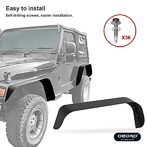 OEDRO Flat Fender Flares Compatible for 1997-2006 Jeep Wrangler TJ & LJ Off-Road Front & Rear Wheel Flares 4 PCS Set Solid Steel Guards