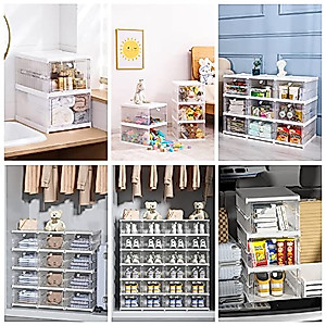 Plastic Storage Bins with Lids - Shoe Storage Shoe Organizer Shoe box Sneaker Storage Collapsible Storage bins Stackable Storage Totes Storage Container for Organizing Foldable Storage Bins (3 Layers)