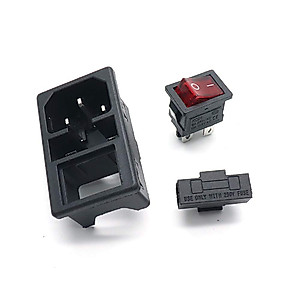3 Pin IEC320 C14 Inlet Male Plug Power Socket Red Light Boat Rocker Switch with Fuse Holder Neon Lamp Supply Jack Connector AC 250V 10A, 2-Pack