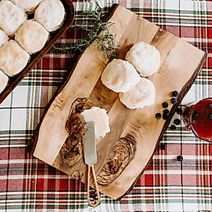 Tramanto Farmhouse Wooden Serving Board with Bark, Rustic Olive Wood Platter 15 x 10 Inch