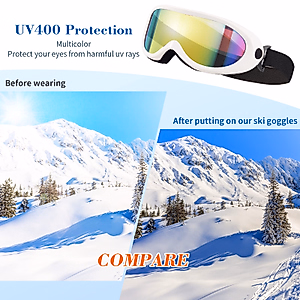 8 Pcs Ski Goggles with Glasses Cloths, UV Protection Snowboard Goggles Dustproof Anti Fog Snow Goggles for Kids Adults Men Women Boys Girls Teens Winter Sports, 8 Colors