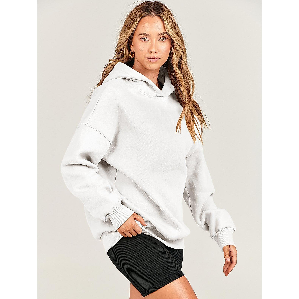 ANRABESS Women’s Fleece Oversized Hoodies Sweatshirt Solid Winter Pullover Hoodie Comfy Loose Fall Trendy Y2K Tops for Teens White A1023baise-M