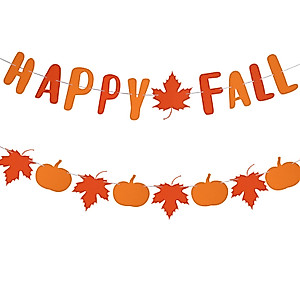 Thanksgiving Fall Decoration Happy Fall Banner, Felt Pumpkin Maple Leaf Garlands for Thanksgiving Decorations Fall Felt Garland for Fall Decorations for Home Fall Party Decorations Supplies