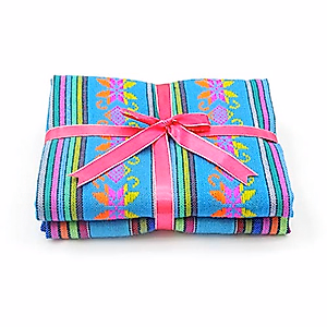 2 Yards Mexican Fabric by The Yard, Tribal Aztec Fabric, Mexican Embroidered Turquoise, Fiesta Decoration