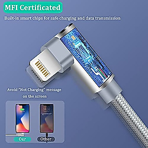 iPhone Charger 10 ft [Apple MFi Certified] 3Pack 90 Degree Lightning Cable Cord Fast Charging for iPhone 14/13/12 Pro/11 Pro Max/XR/X/8/7/6/iPad(Grey)