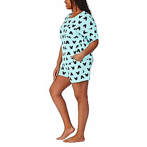 Disney Womens Short Pajama Set with Pockets (Aqua, X-Large)