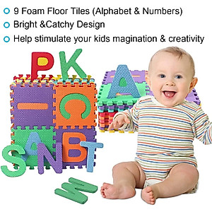 Kangler Kids Foam Puzzle Play Mat (36-Piece Set) 5.9inch x 5.9inch Interlocking EVA Floor Tiles with Alphabet and Numbers