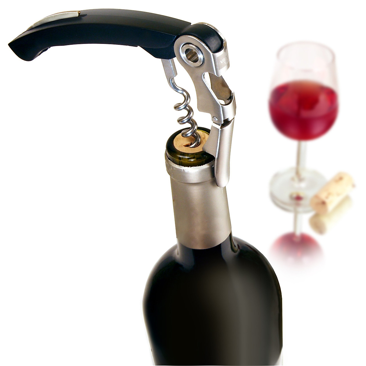 Vacu Vin Double Hinged Corkscrew - 3-in-1 Wine Opener with Foil Cutter and Bottle Opener - Effortlessly Open Wine Bottles and More - Professional Grade Corkscrew