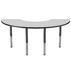Factory Direct Partners 10076-GYBK Mobile Half Moon Activity School and Office Table (36" x 72"), Super Legs with Glides and Casters, Adjustable Height19-30" - Gray Top and Black Edge