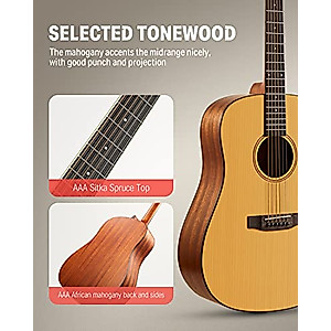 Donner Acoustic Guitar for Beginner Adult Full Size Dreadnought Acustica Guitarra Starter Bundle Kit with Gig Bag Strap Tuner Capo Pickguard String 4 Picks Cloth, Right Hand 41 Inch Natural, DAG-1