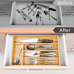 Conflech Silverware Organizer Bamboo Kitchen Drawer Organizer Utensil Organizer Silverware Holder Cutlery Organizer in Drawer Flatware Organizer Tray