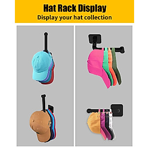 DAGKHE 4 Pack Hat Rack for Wall, Adhesive Hat Organizer for Baseball Caps, Adhesive Hat Hooks Holder Hanger for Closet Door Storage