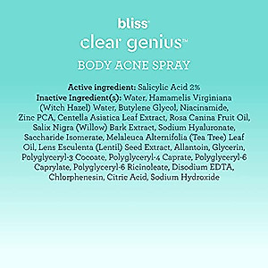 Bliss Clear Genius Body Acne Spray - 3.5 Fl Oz - Maximum Strength 2% Salicylic Acid & Niacinamide - Targets Body Acne & Prevents Future Breakouts - Post Workout - Clean - Vegan & Cruelty-Free
