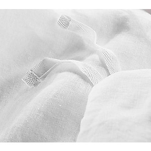 meadow park Stone Washed French Linen Duvet Cover Set 3 Pieces - Super Soft, Full/Queen 90 inches x 92 inches - Shams 20 inches x 26 inches, Ruffled Style - Button Closure - Corner Ties, White Color