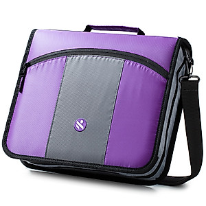 Kinbashi 3-Inch Zipper Binder, Round Ring Binder with Expanding Files, Handle and Shoulder Strap, Violet