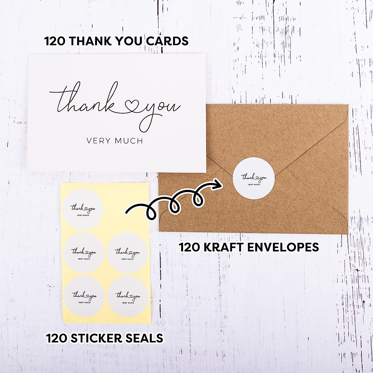 120 Thank You Cards with Envelopes to Express Gratitude – Wedding Thank You Cards with Envelopes & Stickers - For Any Occasion - Bridal Shower Thank You Cards, Engagement, Graduation & More, 4" x 6"
